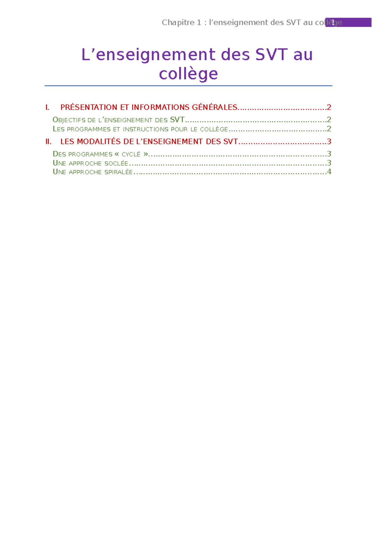 Uepsvt Chapitre 1 l'enseignement de SVT au collège - L’enseignement des ...