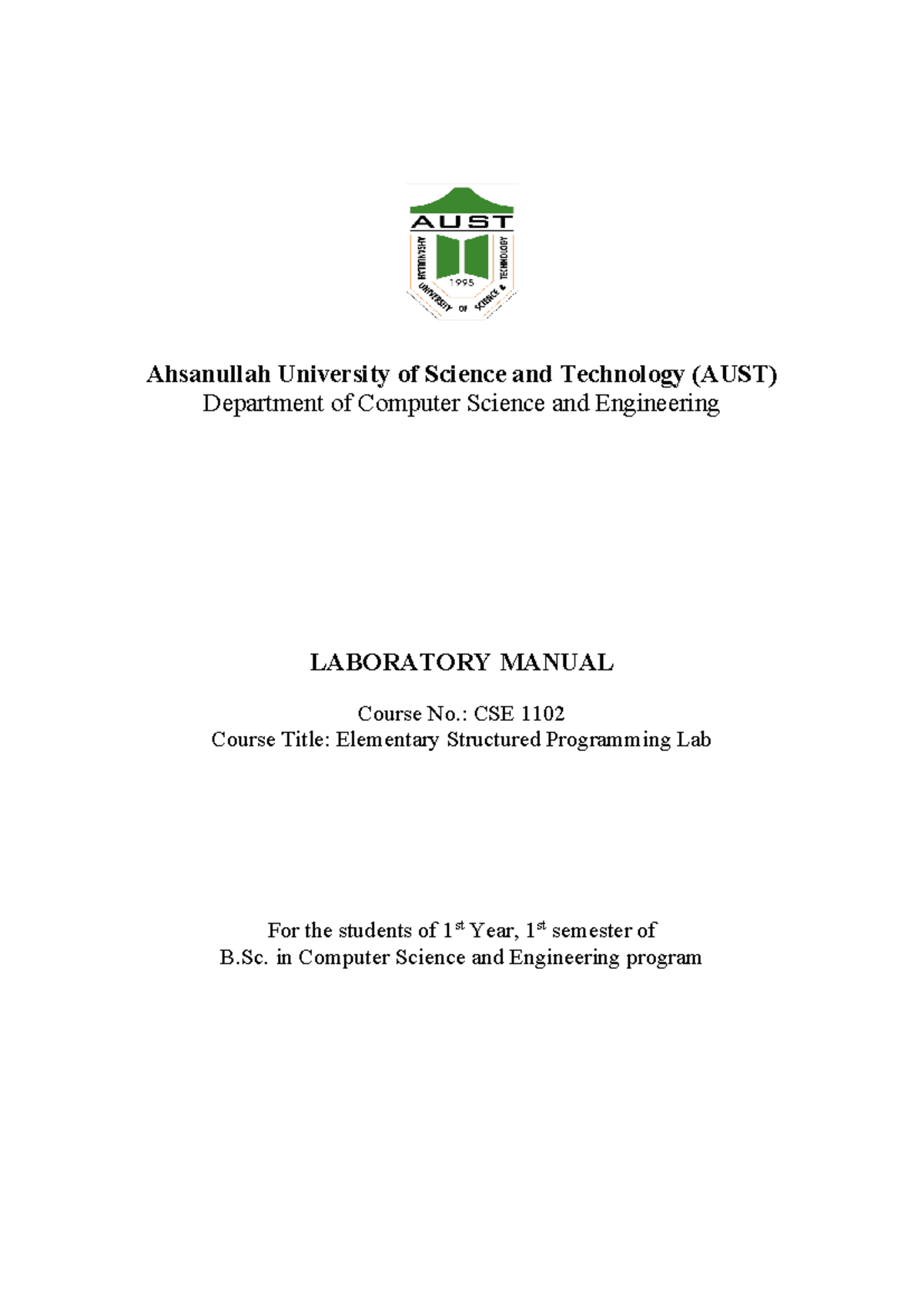 Laboratory Manual - Ahsanullah University of Science and Technology ...