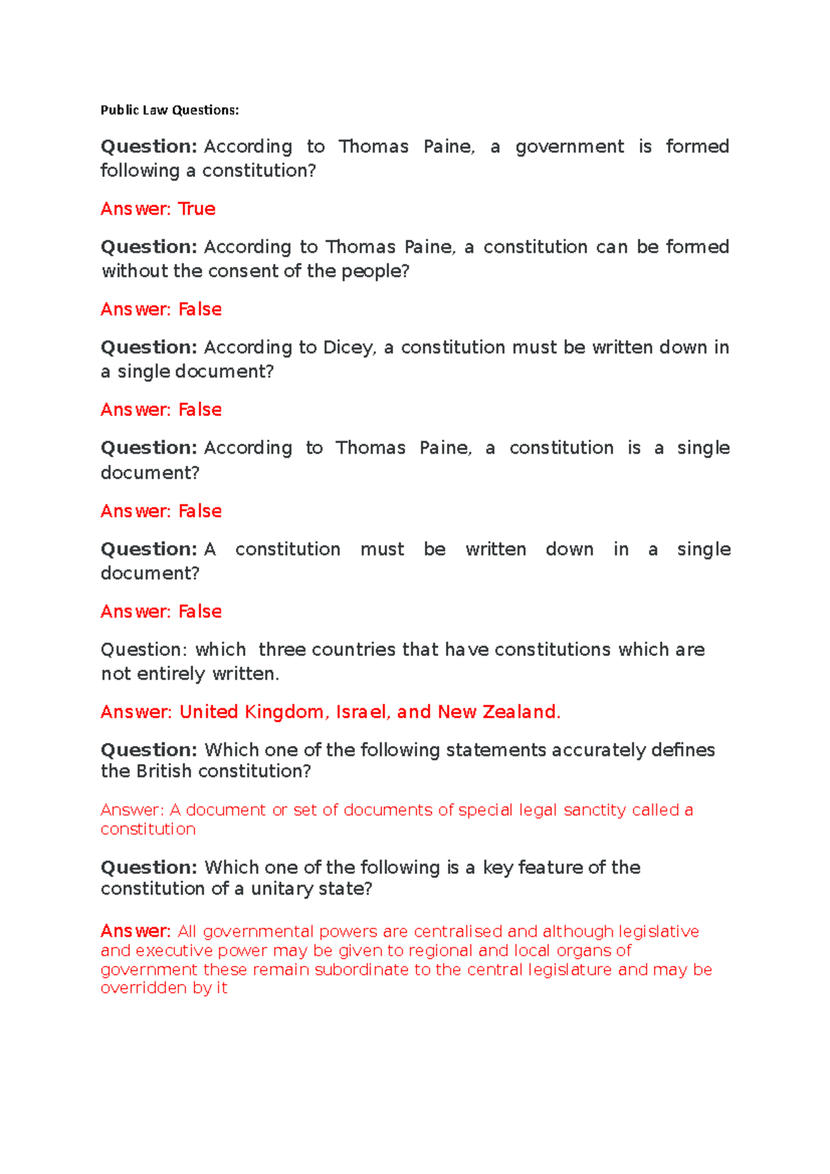 Public Law Questions - Public Law Questions: Question: According to ...