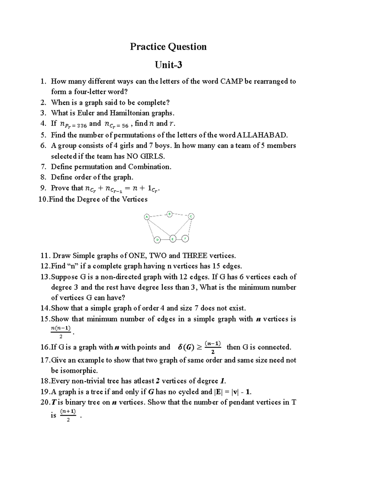 Practice Question Unit-3 - Practice Question Unit- 3 How many different ways can the letters of ...