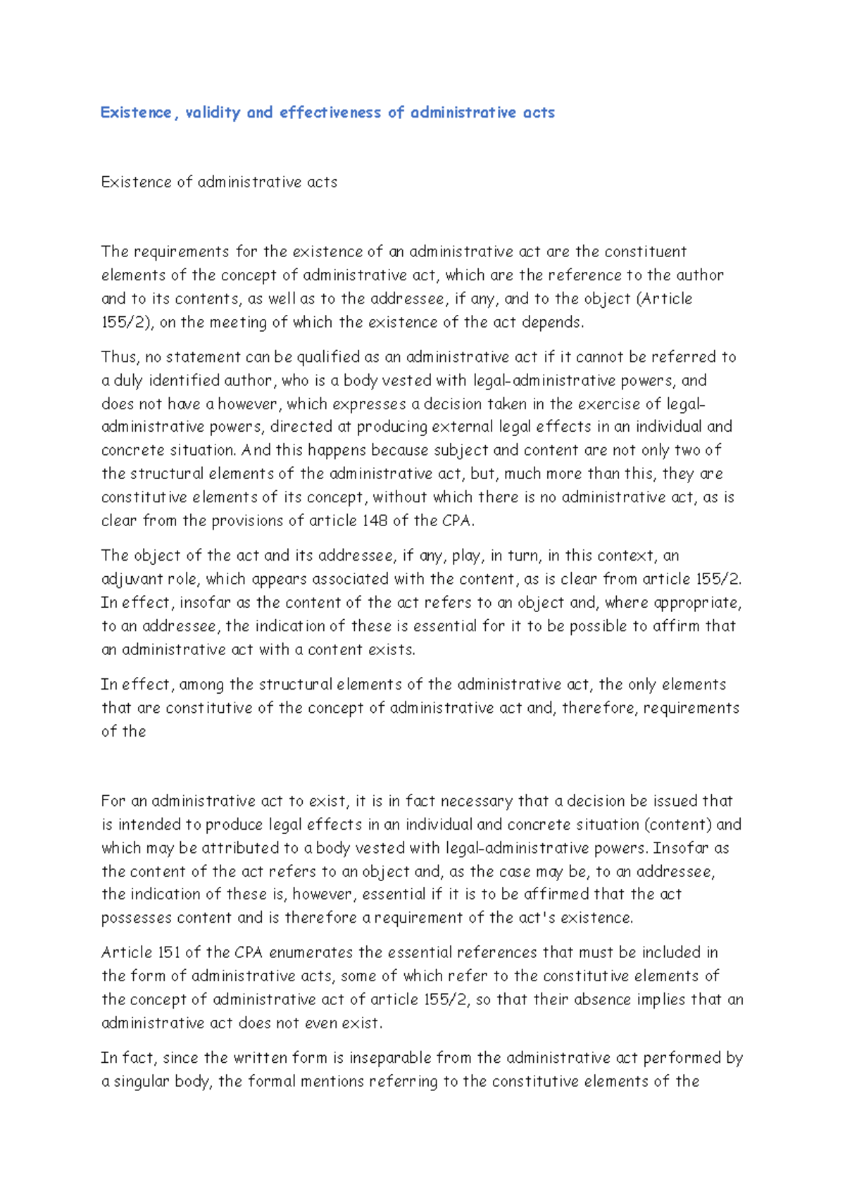 Existence, validity and effectiveness of administrative acts 4 - Thus ...