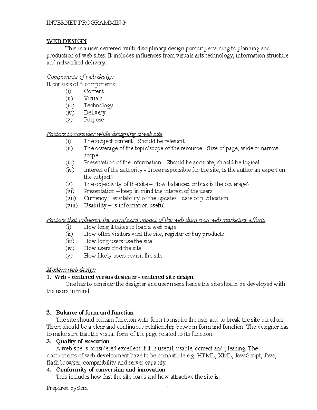 Web Design notes DIT - WEB DESIGN This is a user centered multi ...