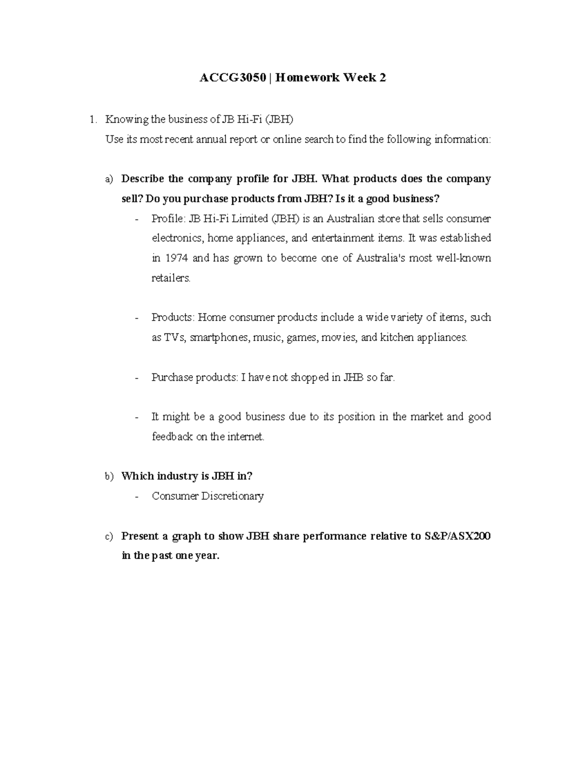 Week 2 tut - Week 2 homework tutorial - ACCG3050 | Homework Week 2 1 ...