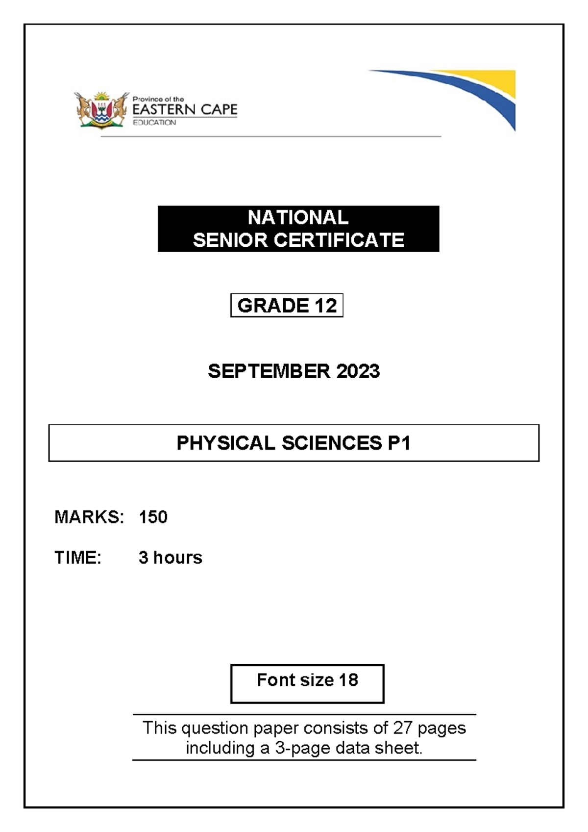 PHYS Sciences P1 QP GR12 SEPT 2023 Engl - NATIONAL SENIOR CERTIFICATE GRADE 12 SEPTEMBER 2023 ...
