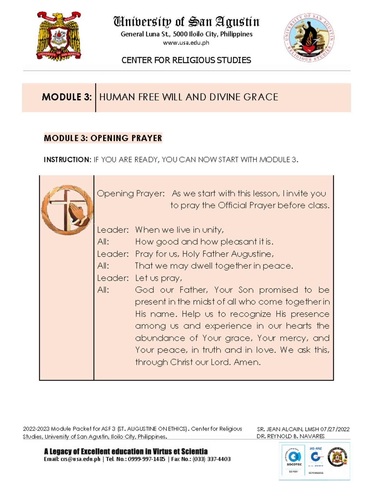 ASF 3 Module 3 Human FREE WILL AND Divine Grace - General Luna St ...