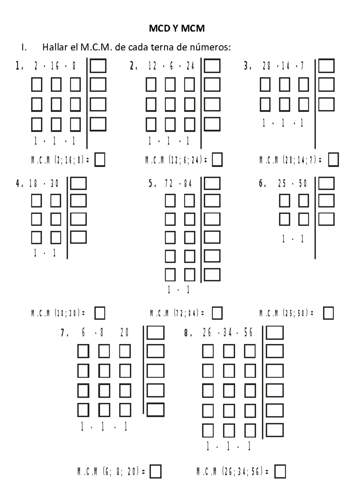 TEMA 6MCD Y MCM - Ejercicios básicos para 4to y 5to de primaria de MCD yMCM - MCD Y MCM I ...