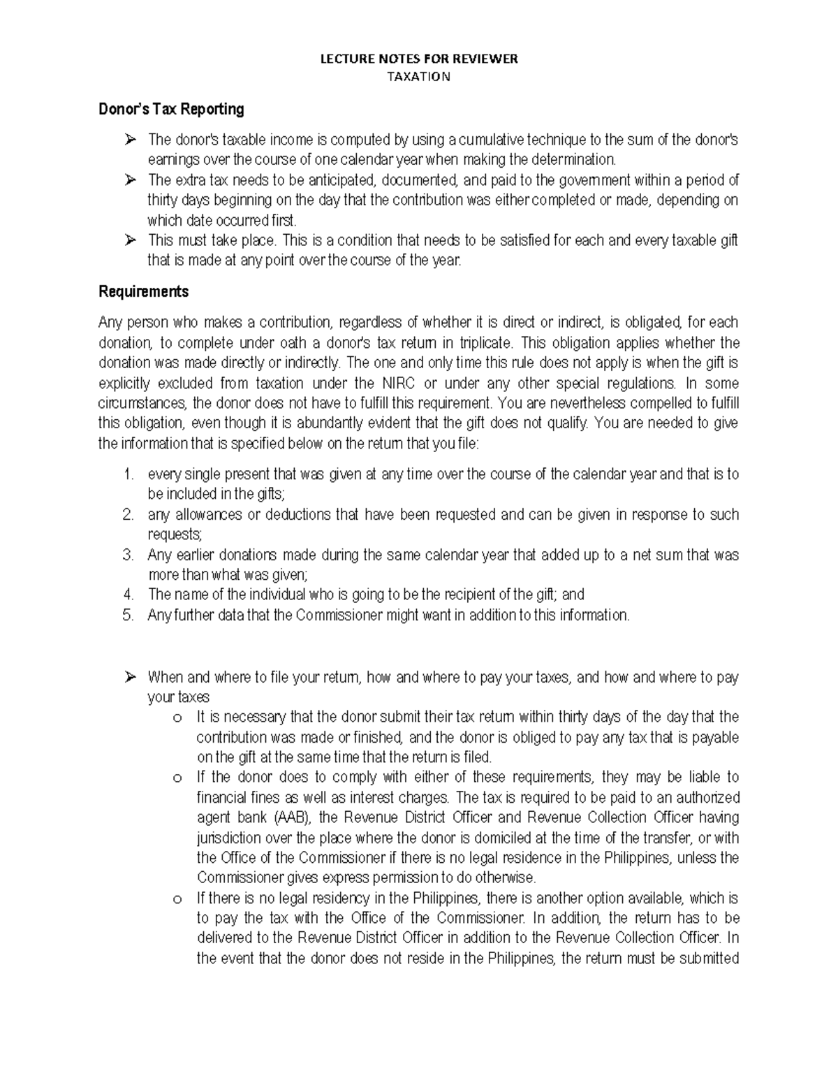 Bsais Taxation Reviewer 6 LECTURE NOTES FOR REVIEWER TAXATION ...