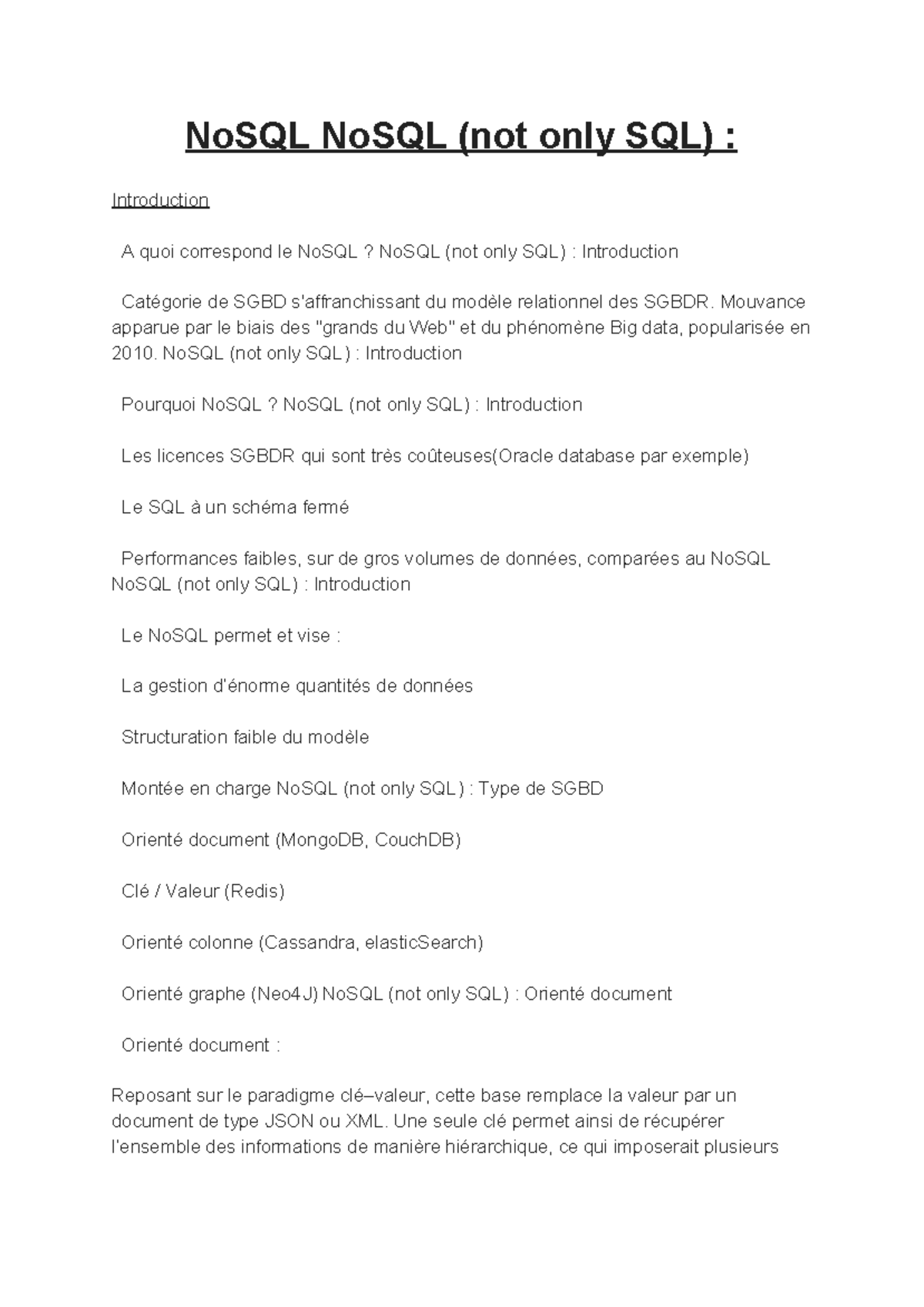 No SQLNote - Note sur le NoSQL detaillé - NoSQL NoSQL (not only SQL ...