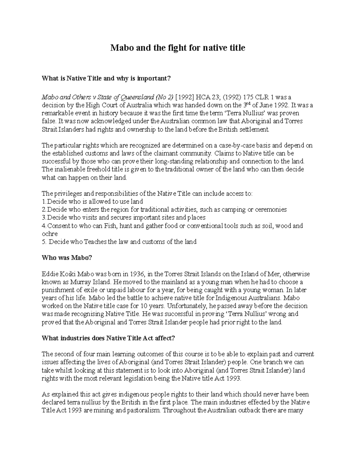 Mabo and the fight for native title - It was a remarkable event in ...