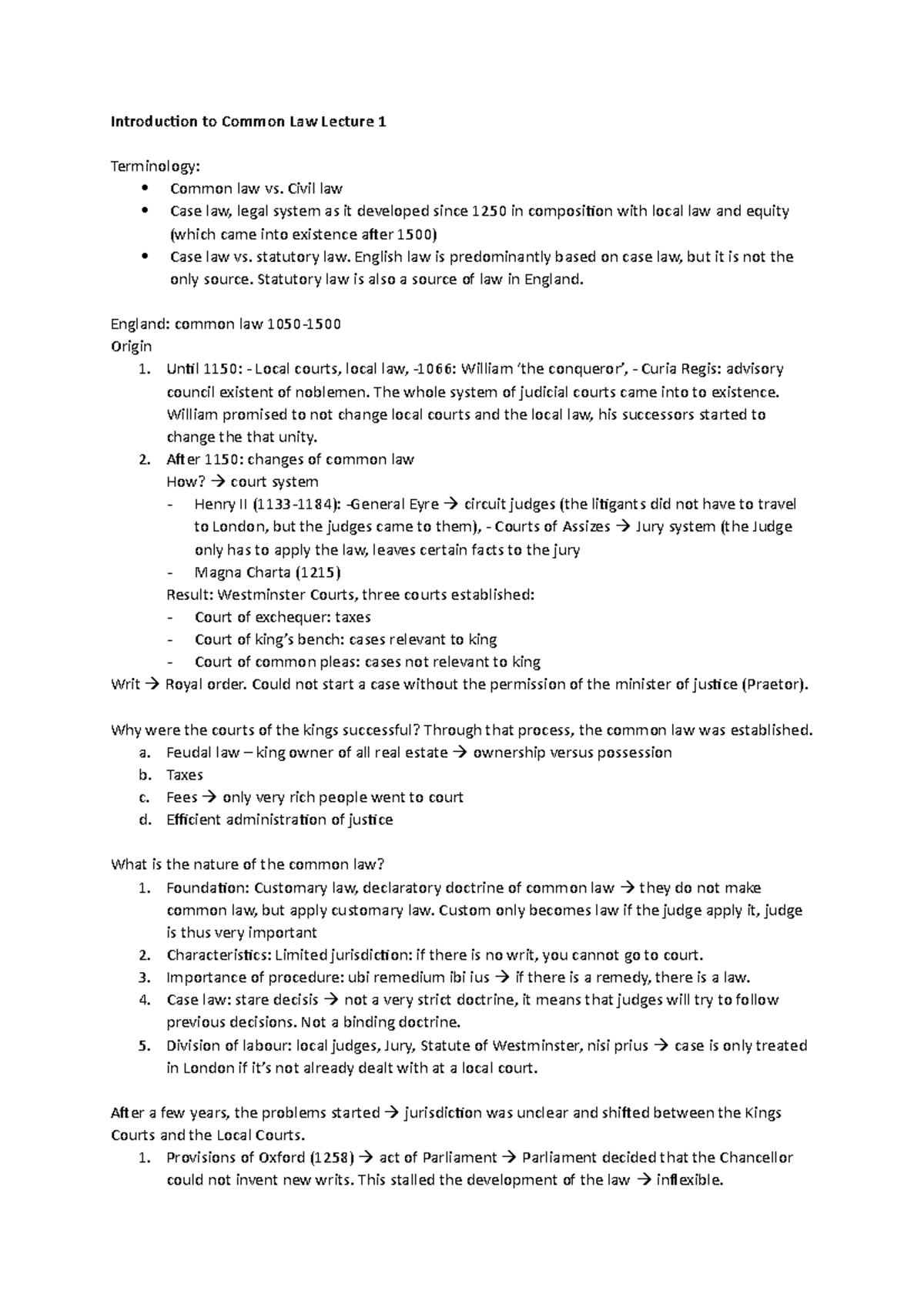 Introduction to Common Law Lecture 1 - Civil law Case law, legal system ...