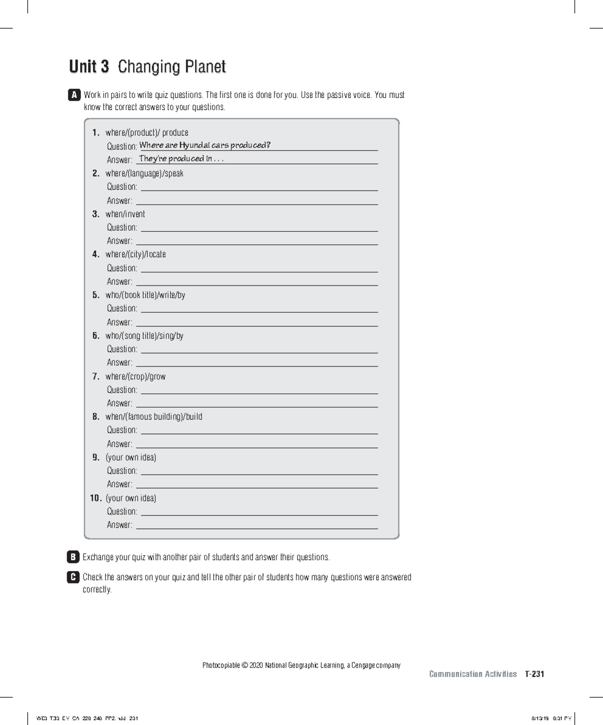 World english 3e level 3 communiation activities unit 3 - Communication ...