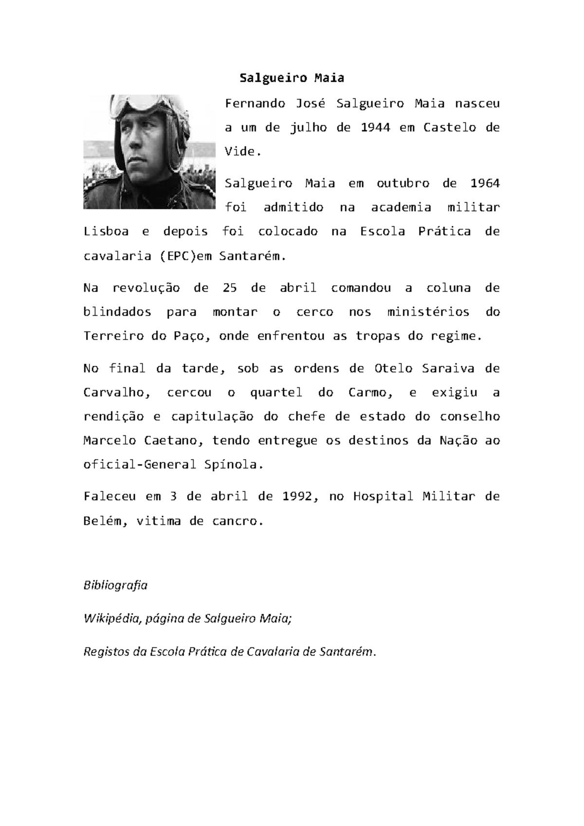 Biografia Salgueiro Maia - Salgueiro Maia Fernando José Salgueiro Maia ...