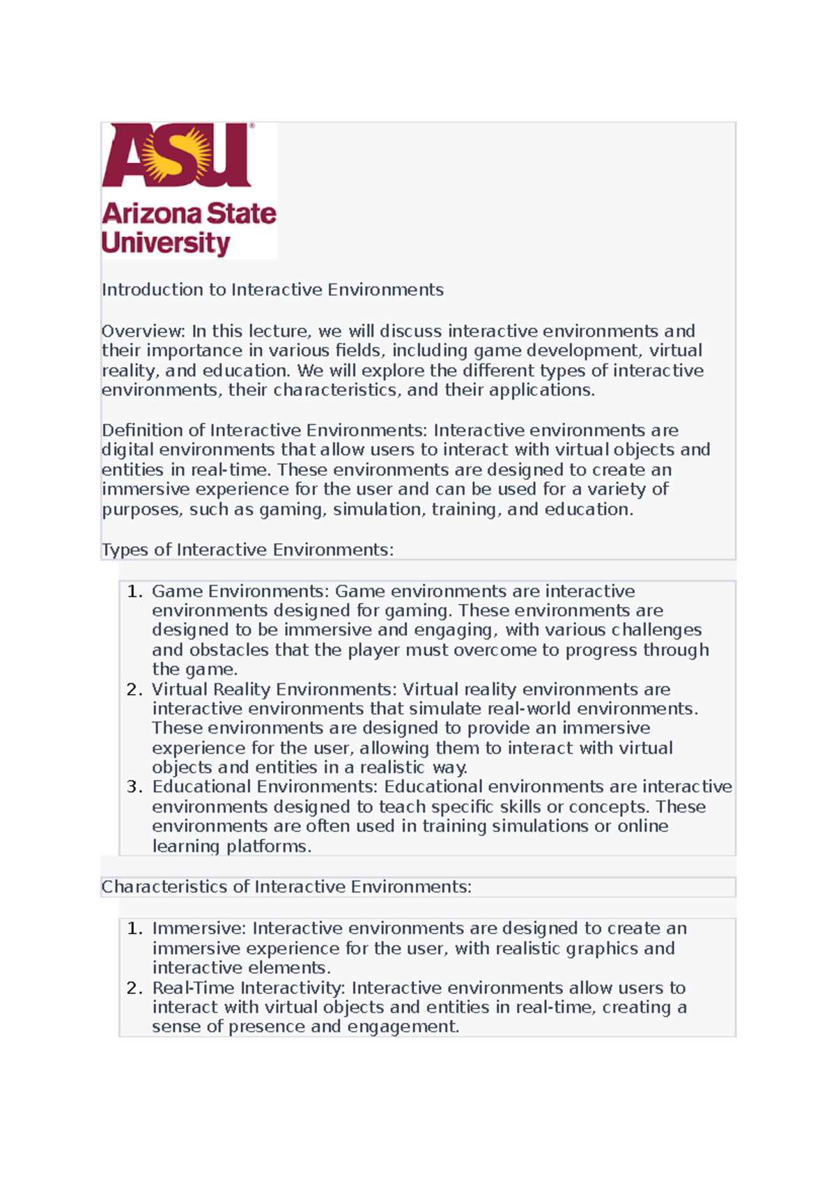 Introduction to Interactive Environments - Introduction to Interactive ...