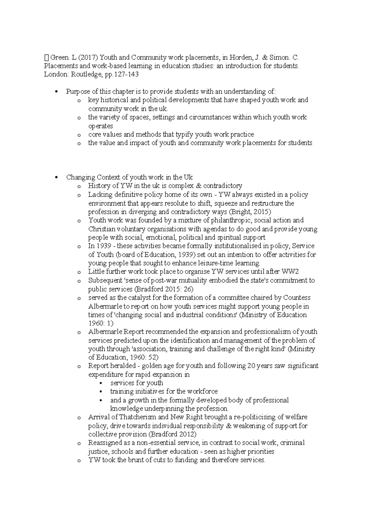 WWYP Reading 2 - 🐀 Green. L (2017) Youth and Community work placements ...