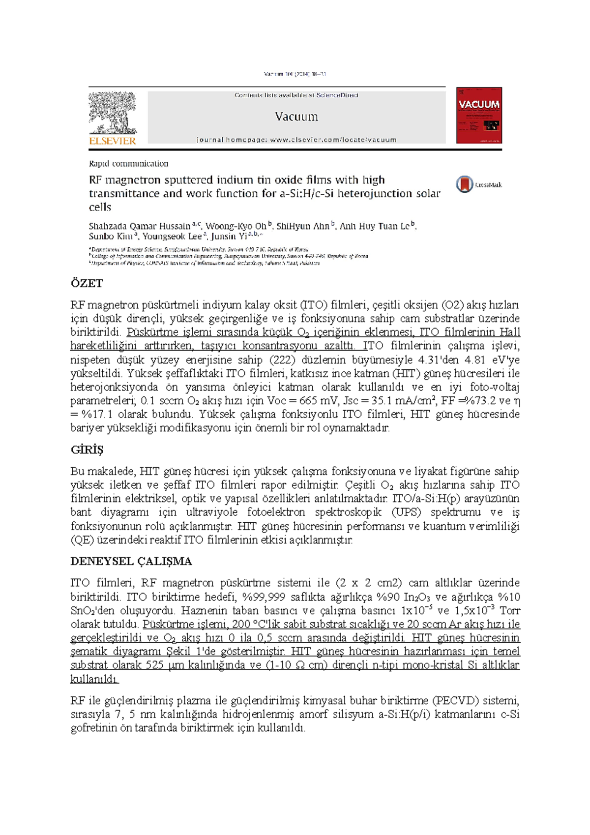 RF magnetron sputtered indium tin oxide films with high transmittance ...