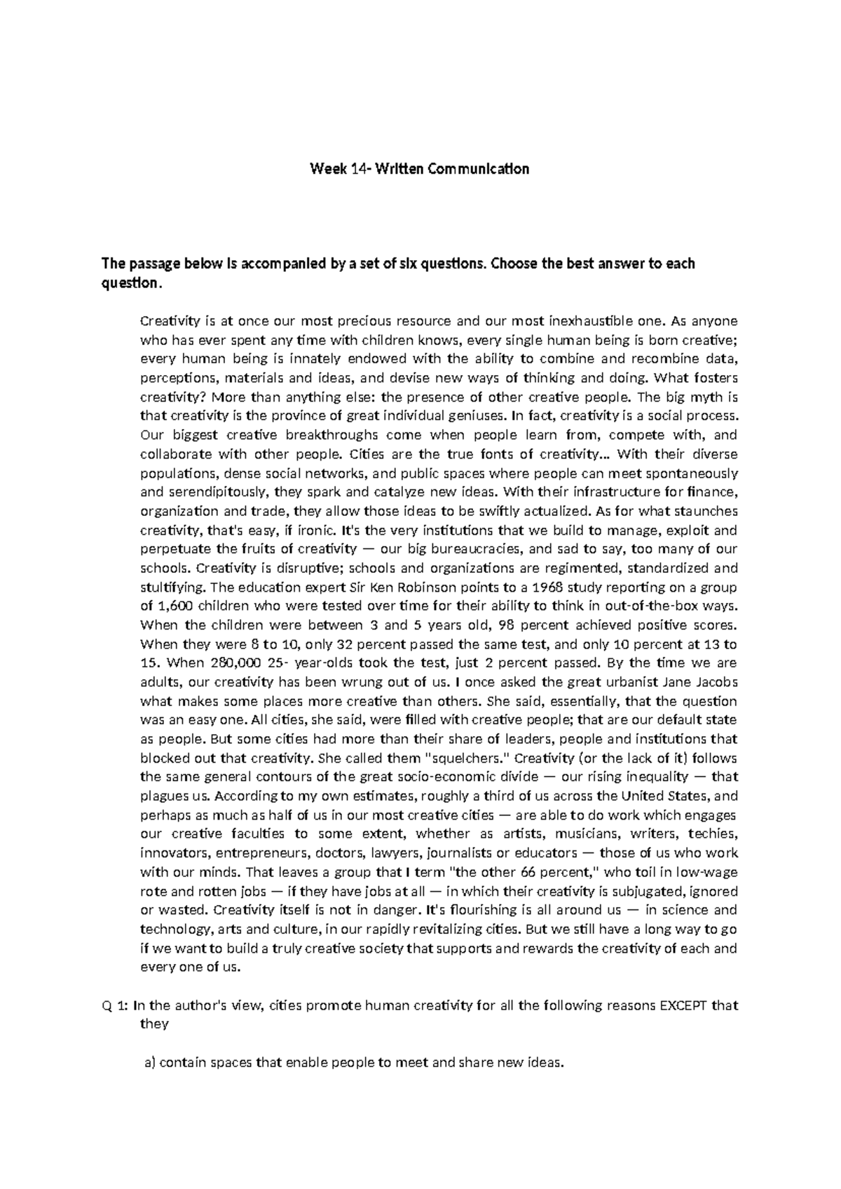 Week 14- Writing Practical-1 - Week 14- Written Communication The ...