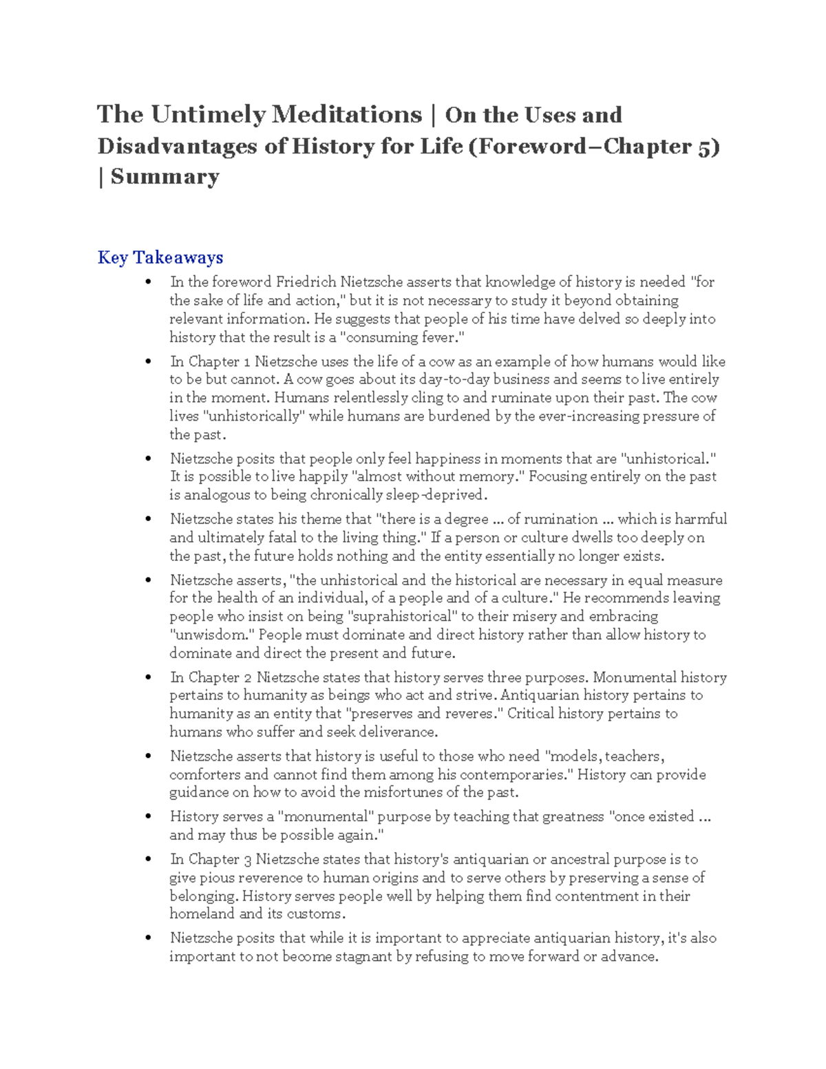 The Untimely Meditations - He suggests that people of his time have ...