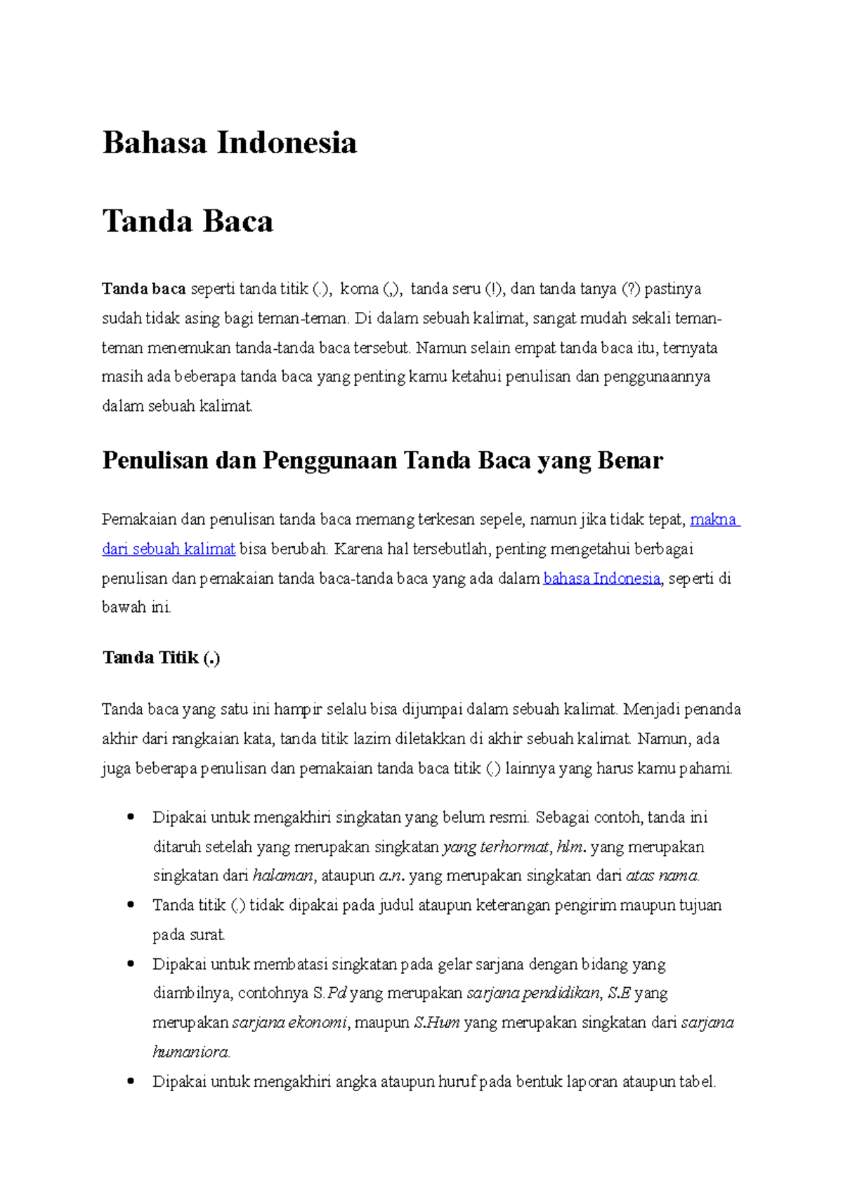 Bahasa Indonesia - Tanda Baca - Bahasa Indonesia Tanda Baca Tanda baca ...
