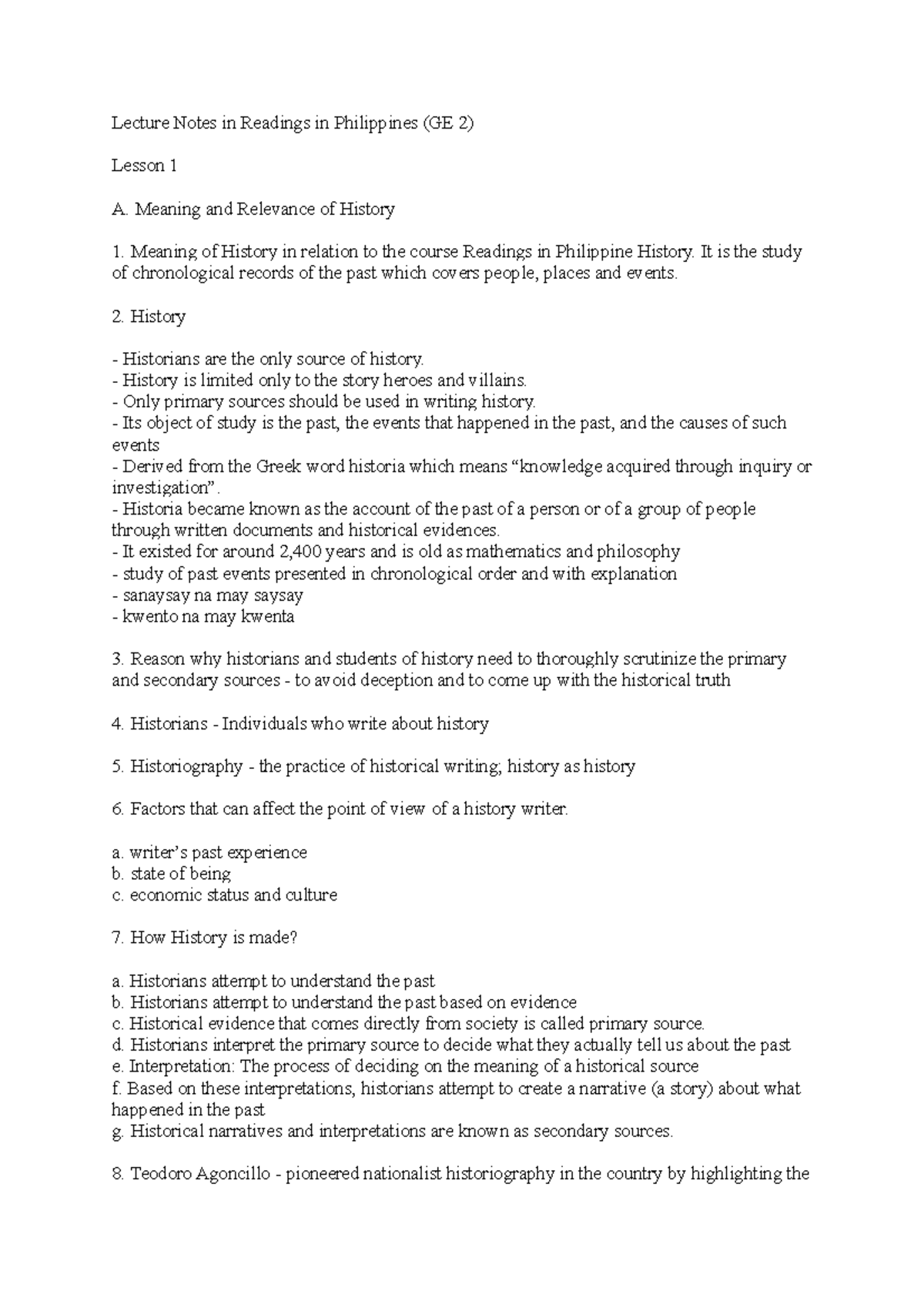 Lecture Notes, Readings in Philippine History - PangSU - Studocu