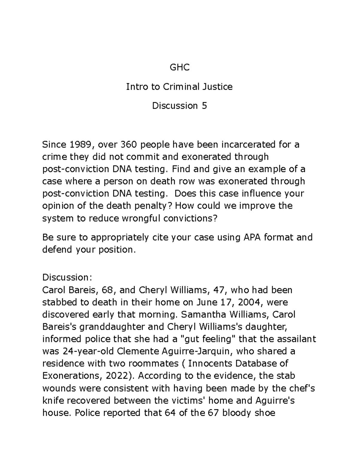 Intro to CJ Disc 5 - GHC Intro to Criminal Justice Discussion 5 Since ...