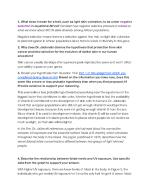 Evolution of Skin Color worksheet - [0] Describe the relationship ...