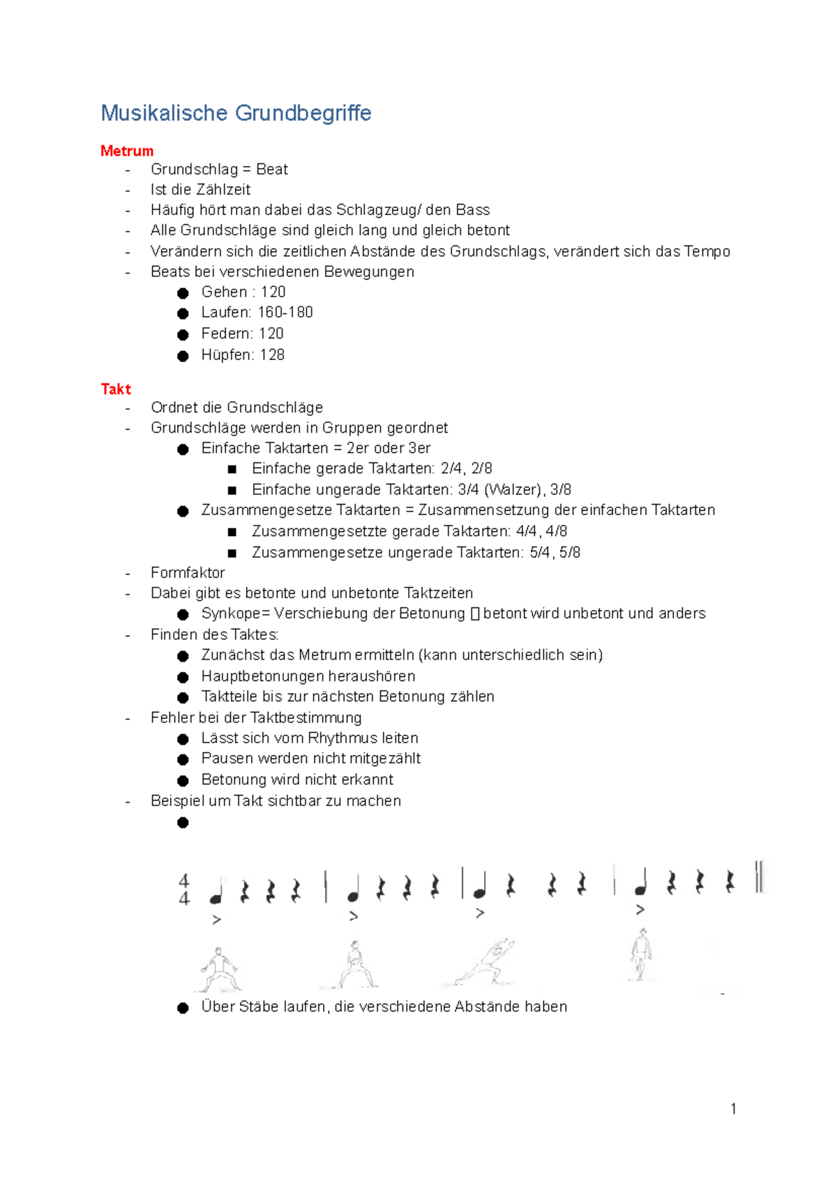 Zusammenfassung Tanzen - Musikalische Grundbegriffe Metrum ...
