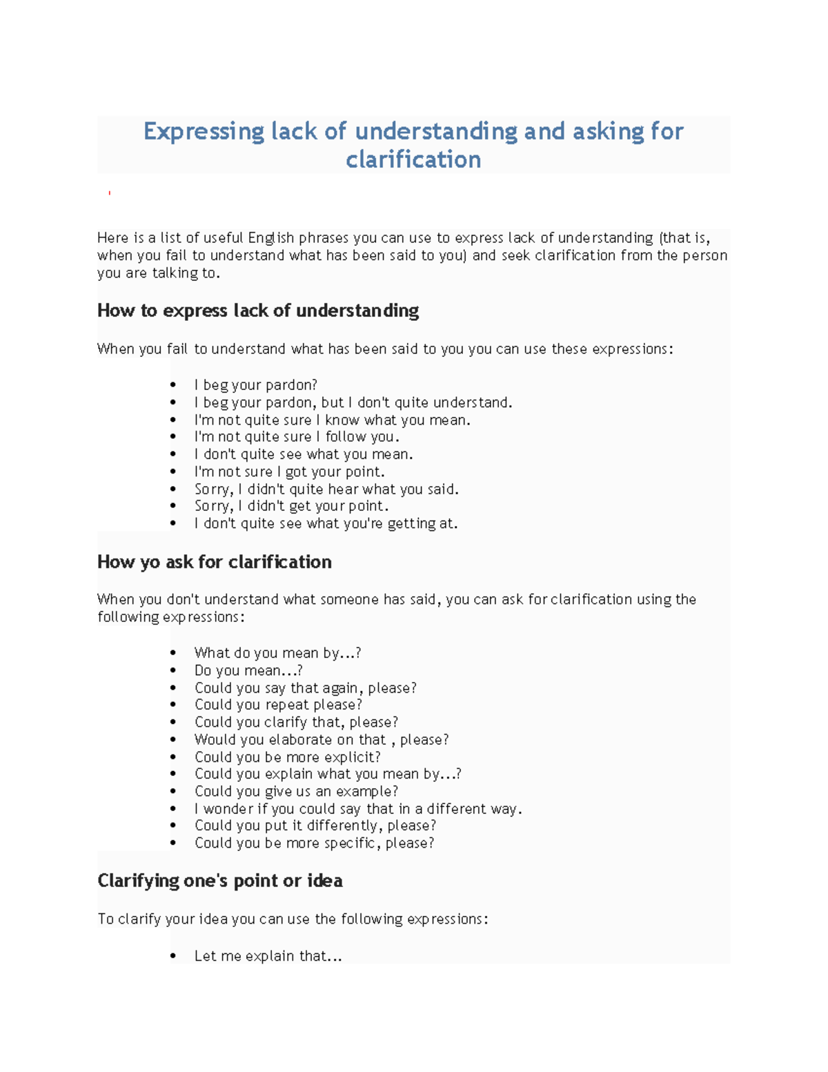 Expressing lack of understanding and asking for clarification - How to ...