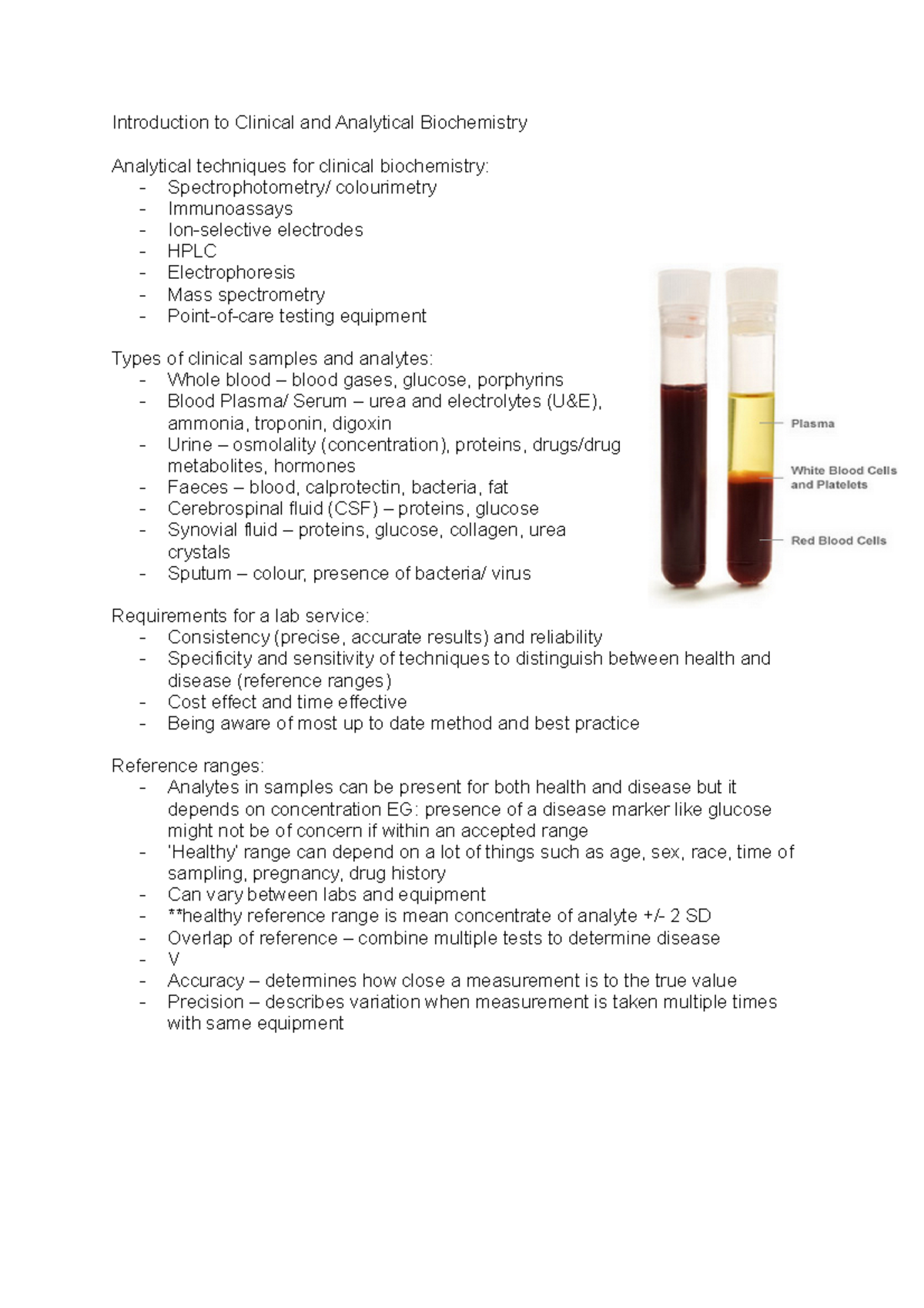 Intro to Clinical and Analytical Biochem - Introduction to Clinical and ...