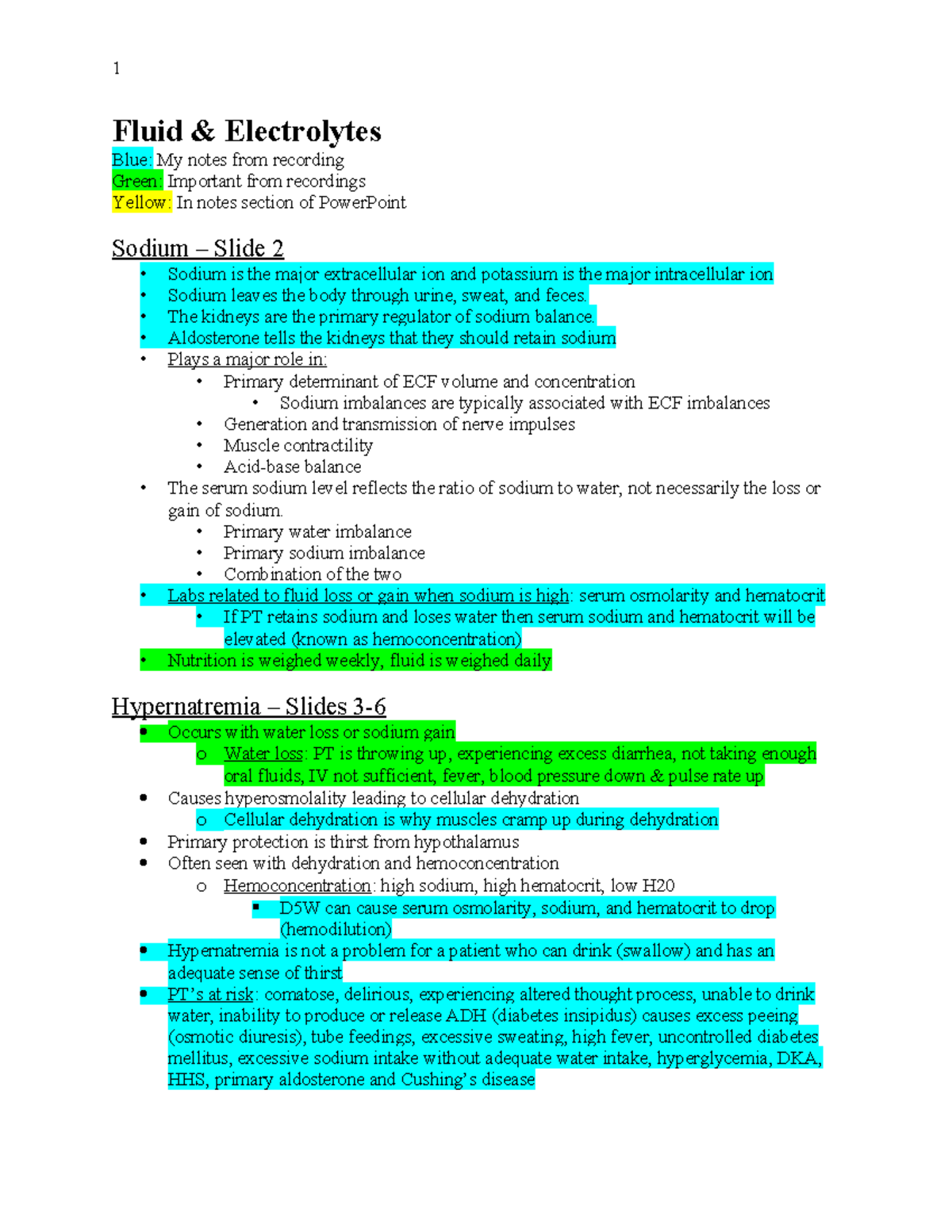 Fluid and Electrolytes - Fluid & Electrolytes Blue: My notes from ...