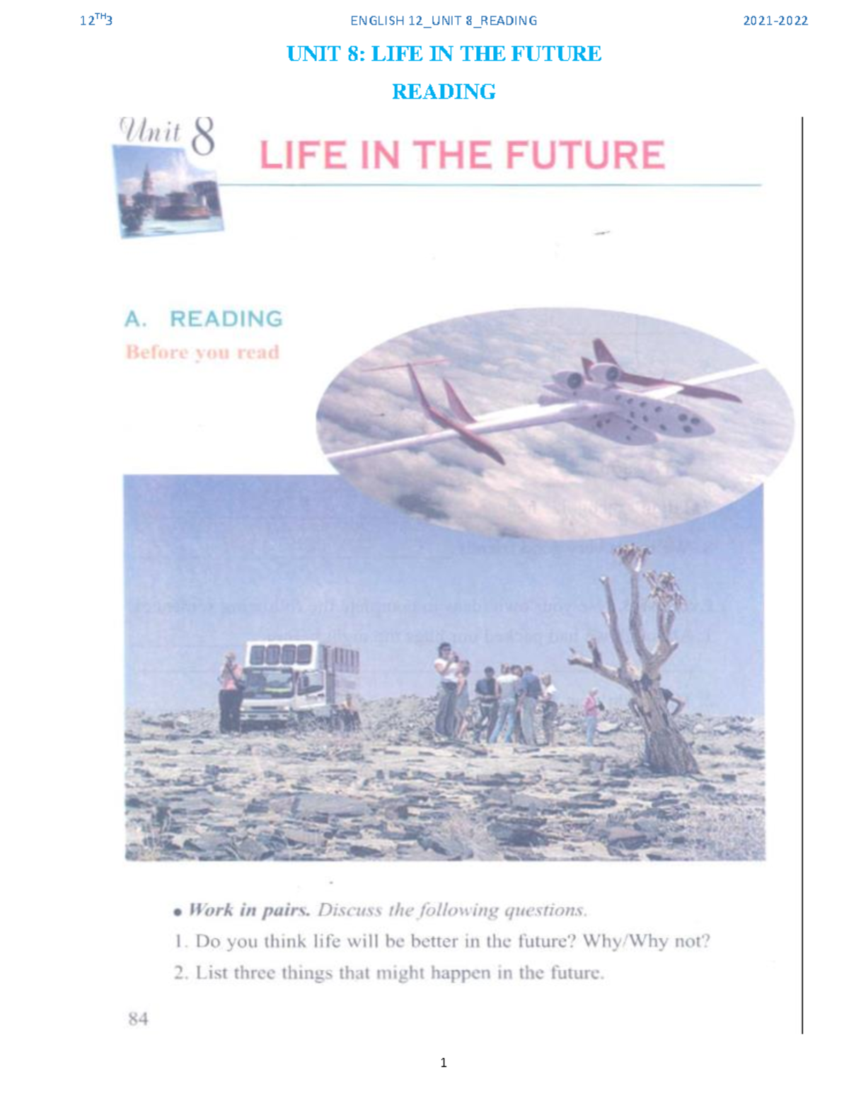 12TH3 UNIT-8- Reading K12-Online - UNIT 8: LIFE IN THE FUTURE READING B ...