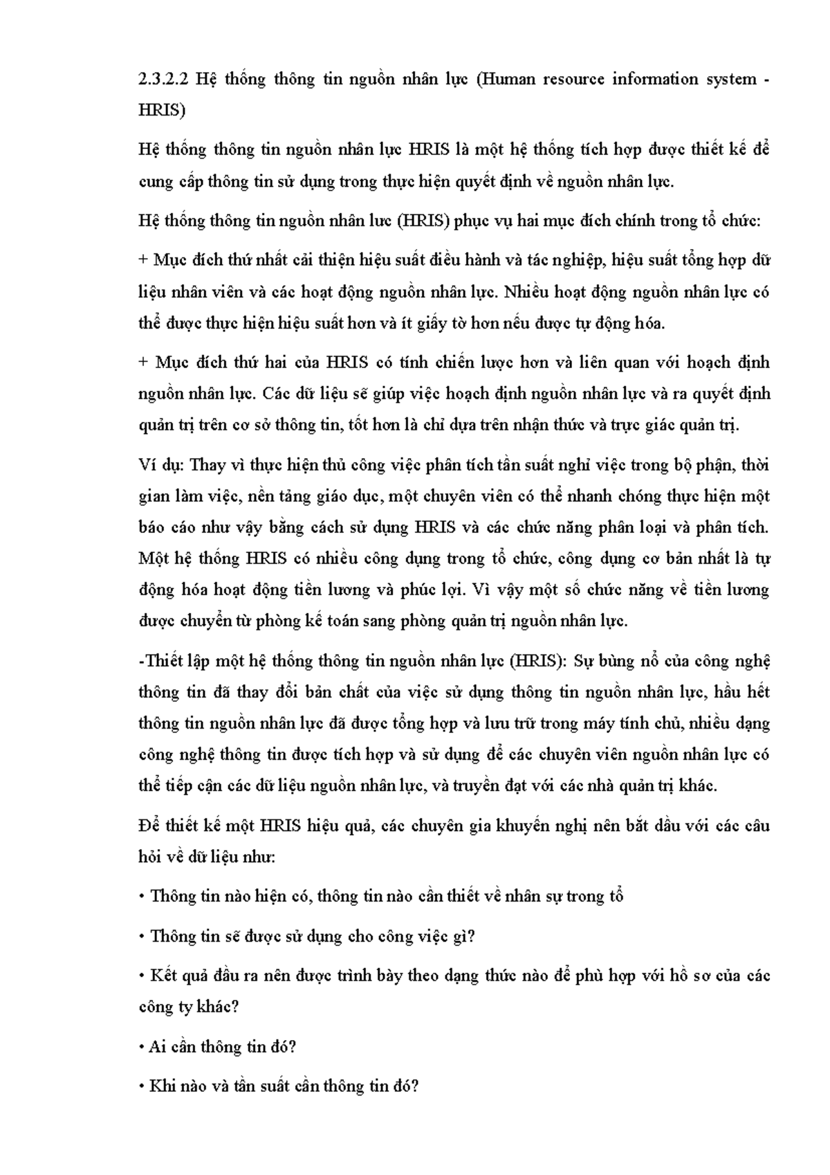 Qtnnl c2 - jwsmks - 2.3.2 Hệ thống thông tin nguồn nhân lực (Human resource information system ...