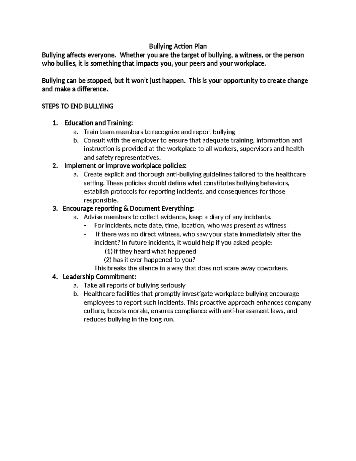 Bullying Action Plan Template-1 - Bullying Action Plan Bullying affects ...