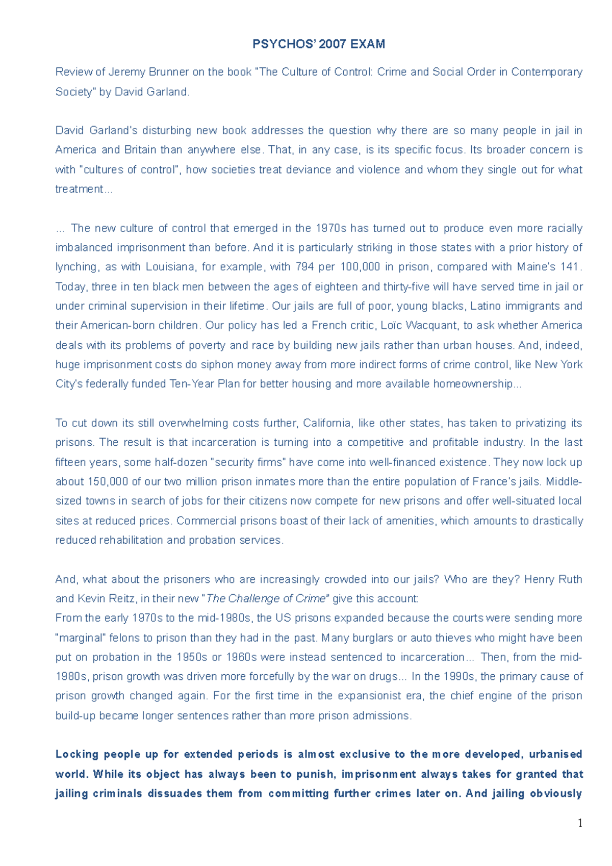 Examen 18 Enero 2010, respuestas - PSYCHOS’ 2007 EXAM Review of Jeremy ...