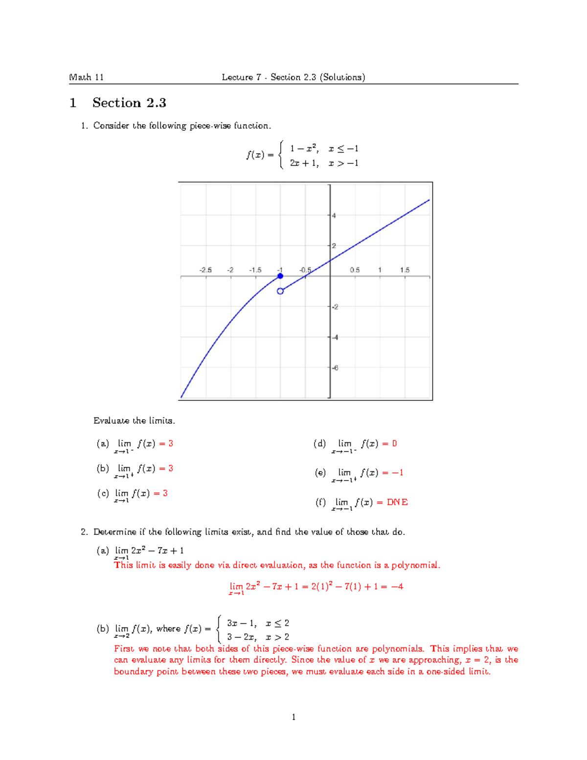 Lecture 7 solutions - 1 Section 2. Consider the following piece-wise ...