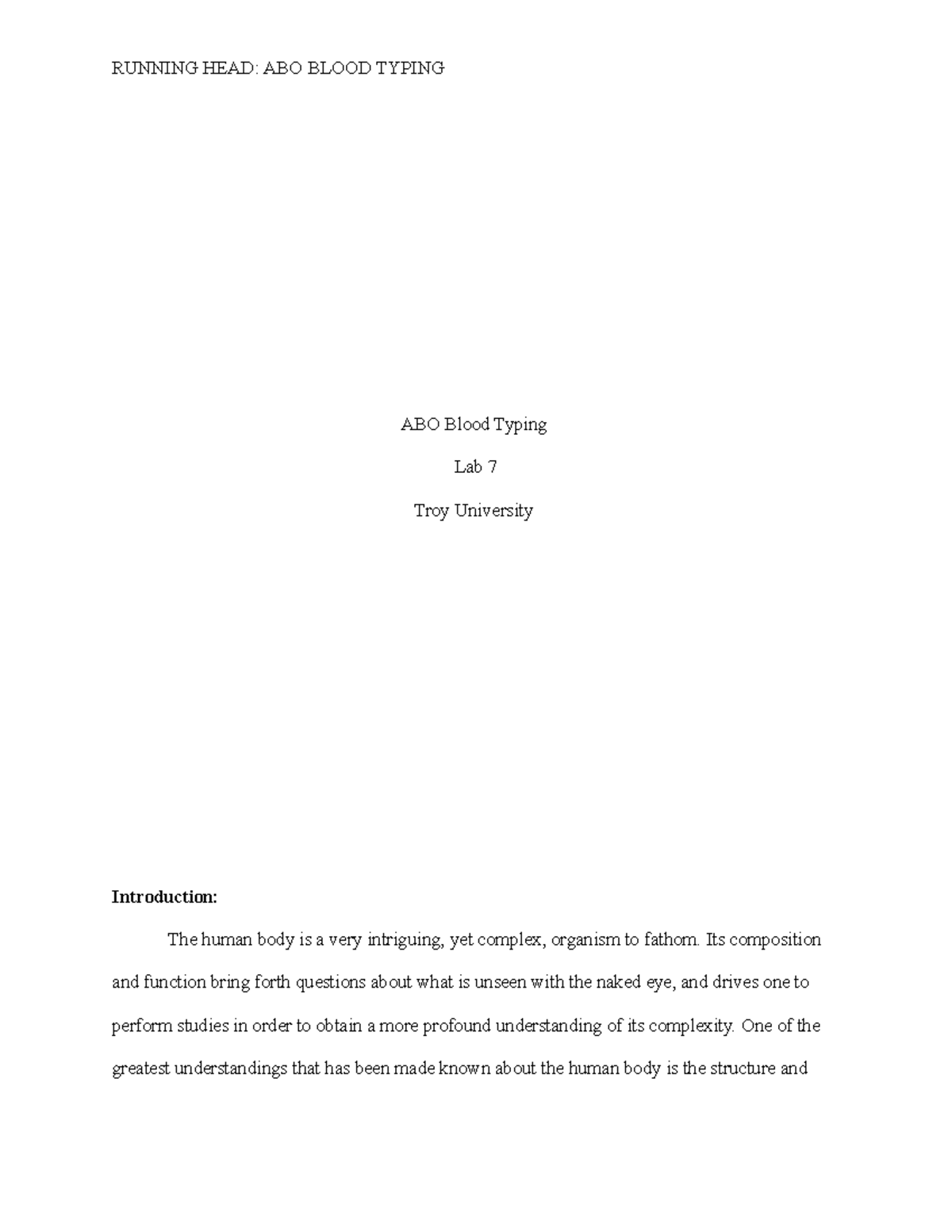 Genetics LAB 2 - Lab report - RUNNING HEAD: ABO BLOOD TYPING ABO Blood ...