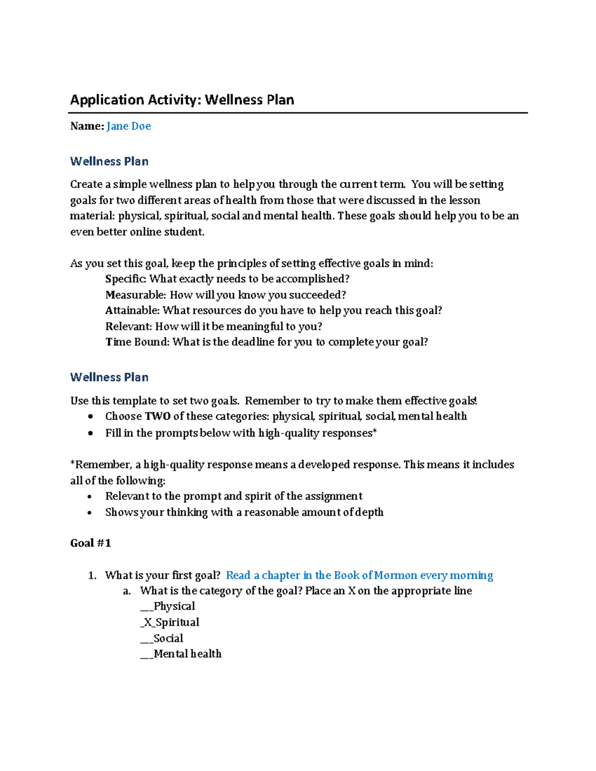 Pc103 document applicationactivitywellnessplan sample - Application ...