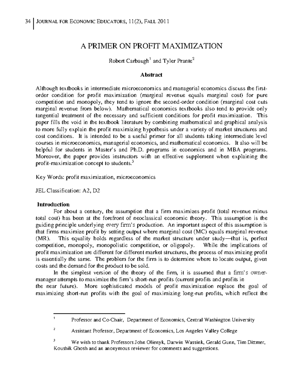 51143007 - Asfgjk - A PRIMER ON PROFIT MAXIMIZATION Robert Carbaugh 1 ...