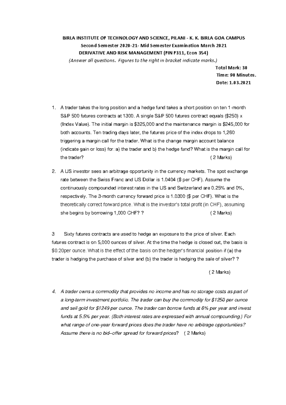 DRM March 2021 Midsem Q Paper - BIRLA INSTITUTE OF TECHNOLOGY AND ...