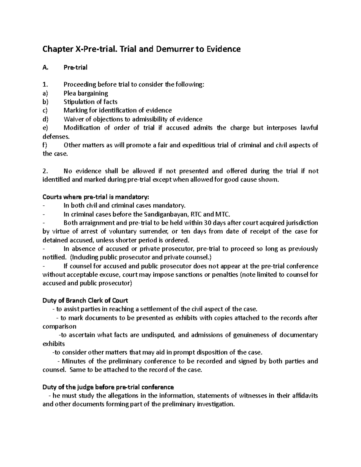 Pre-trial, Trial, Demurrer to evidence - Chapter X-Pre-trial. Trial and ...
