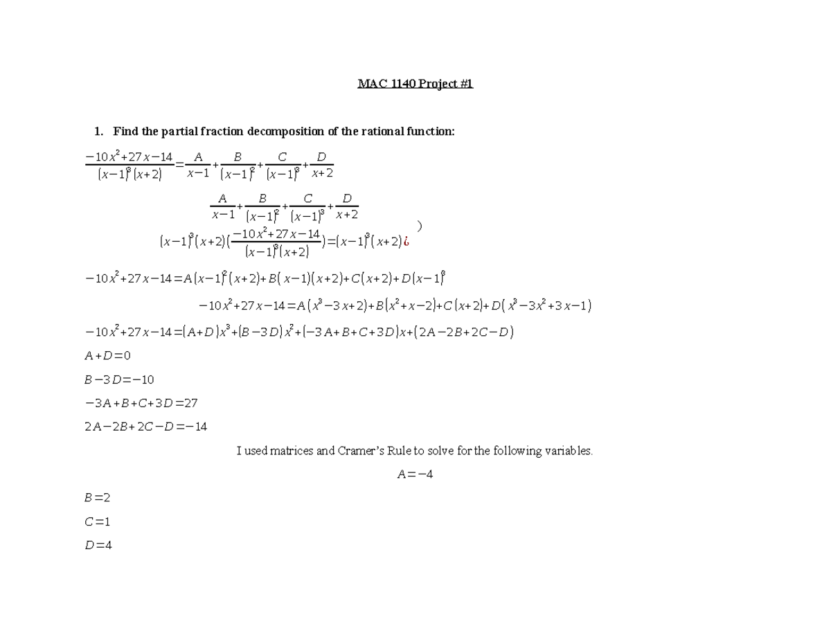 MAC1140 Project#1 - Pre-calculus project - MAC 1140 Project #1 1. Find ...
