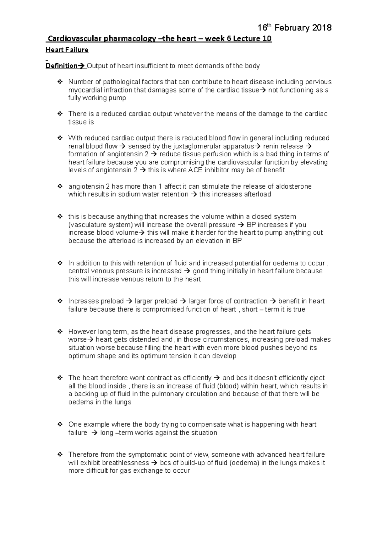 Heart Failure - Lecture notes 10 - Cardiovascular pharmacology –the ...