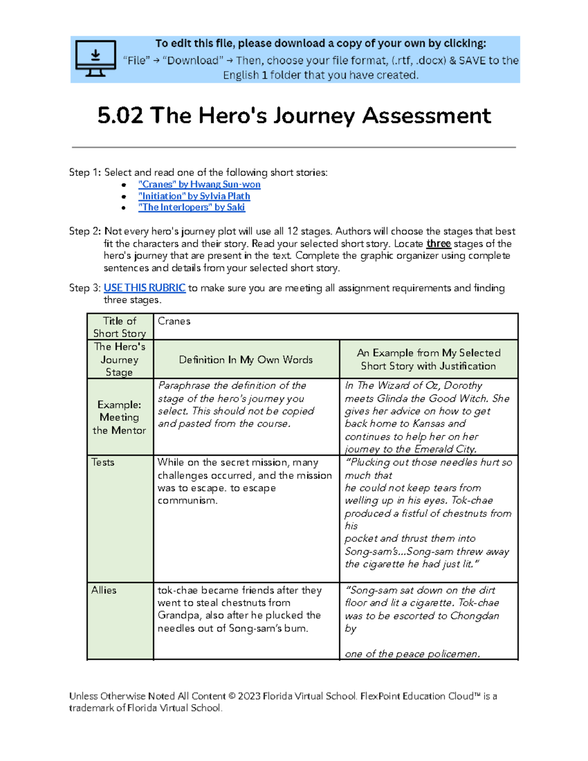 Copy of 5.02 The Hero's Journey Assessment - 5 The Hero's Journey ...