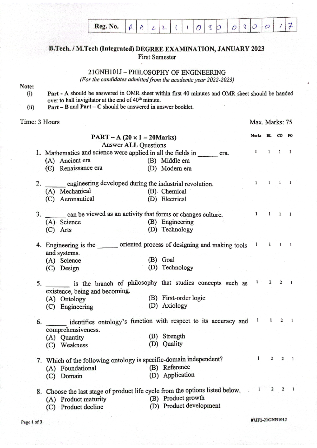 1. University Exam Question Paper - Reg. No. RA2211030030017 M ...