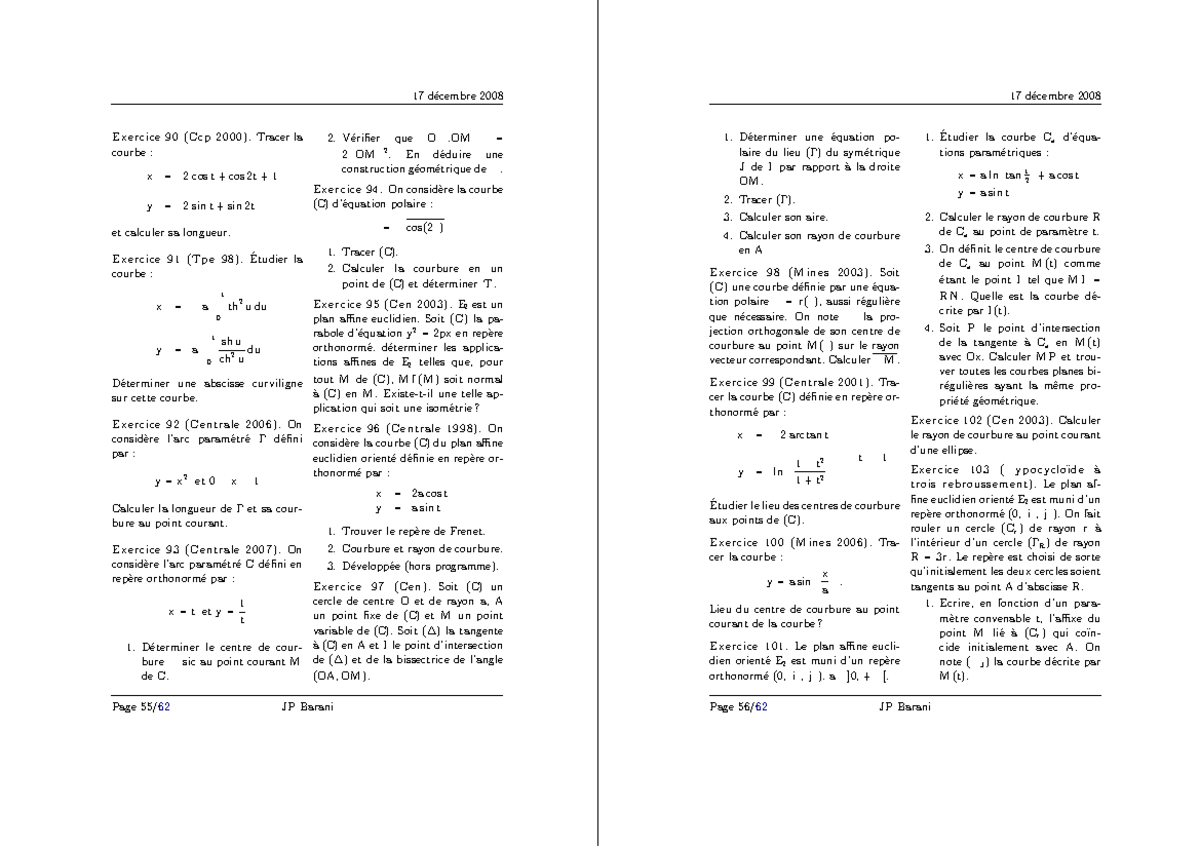 Cours geometrie analytique 10 - 17 d ́ecembre 2008 Exercice 90 (Ccp ...