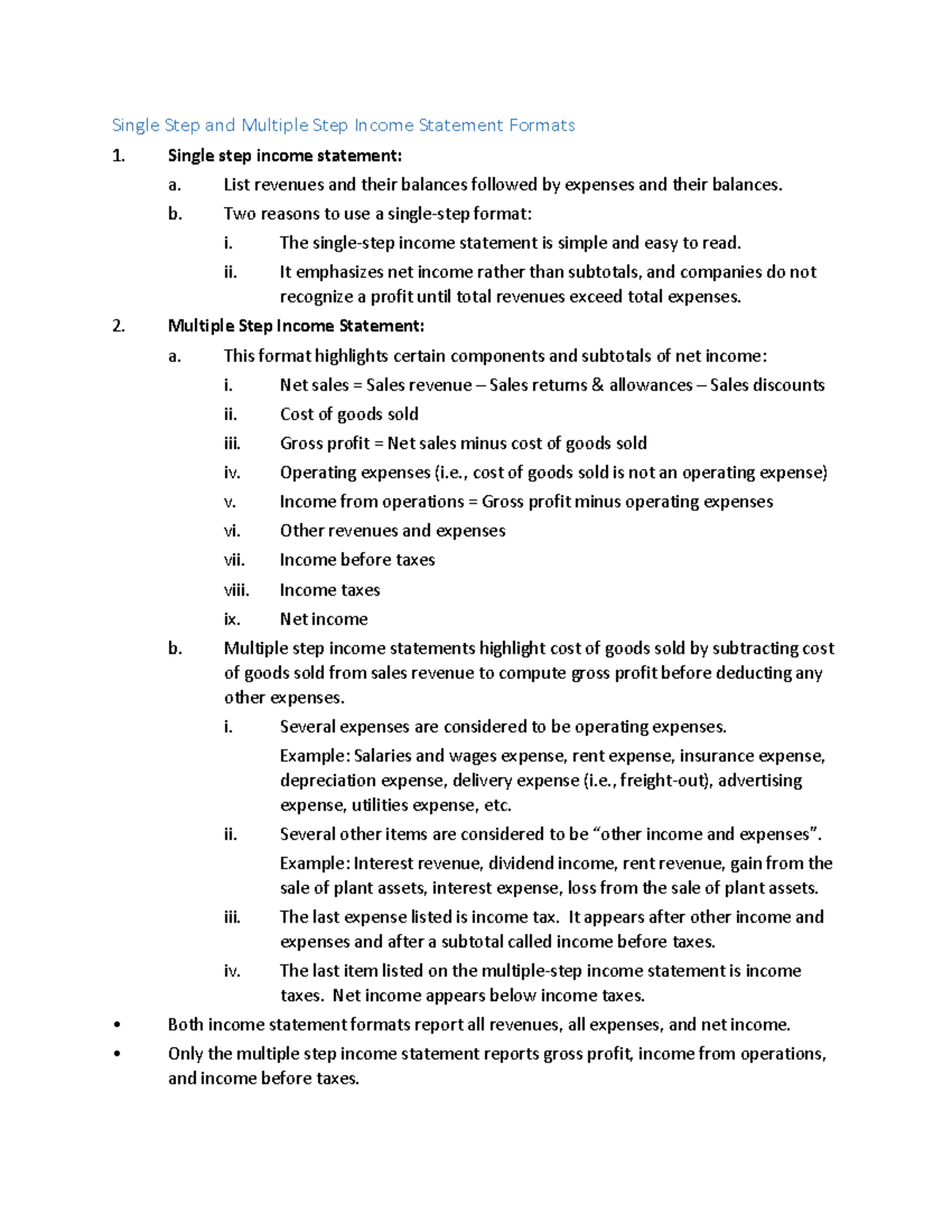 Chapter 4 page 16 - Single Step and Multiple Step Income Statement ...