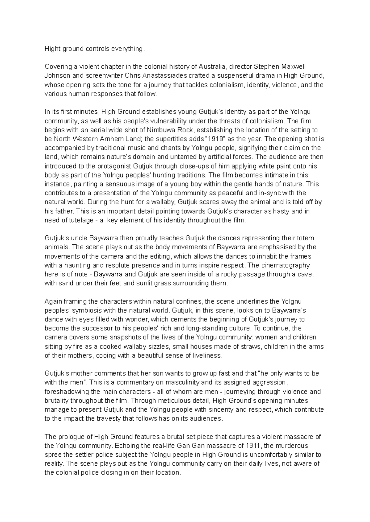 English Higd film - It is about the high ground in a detailed ...