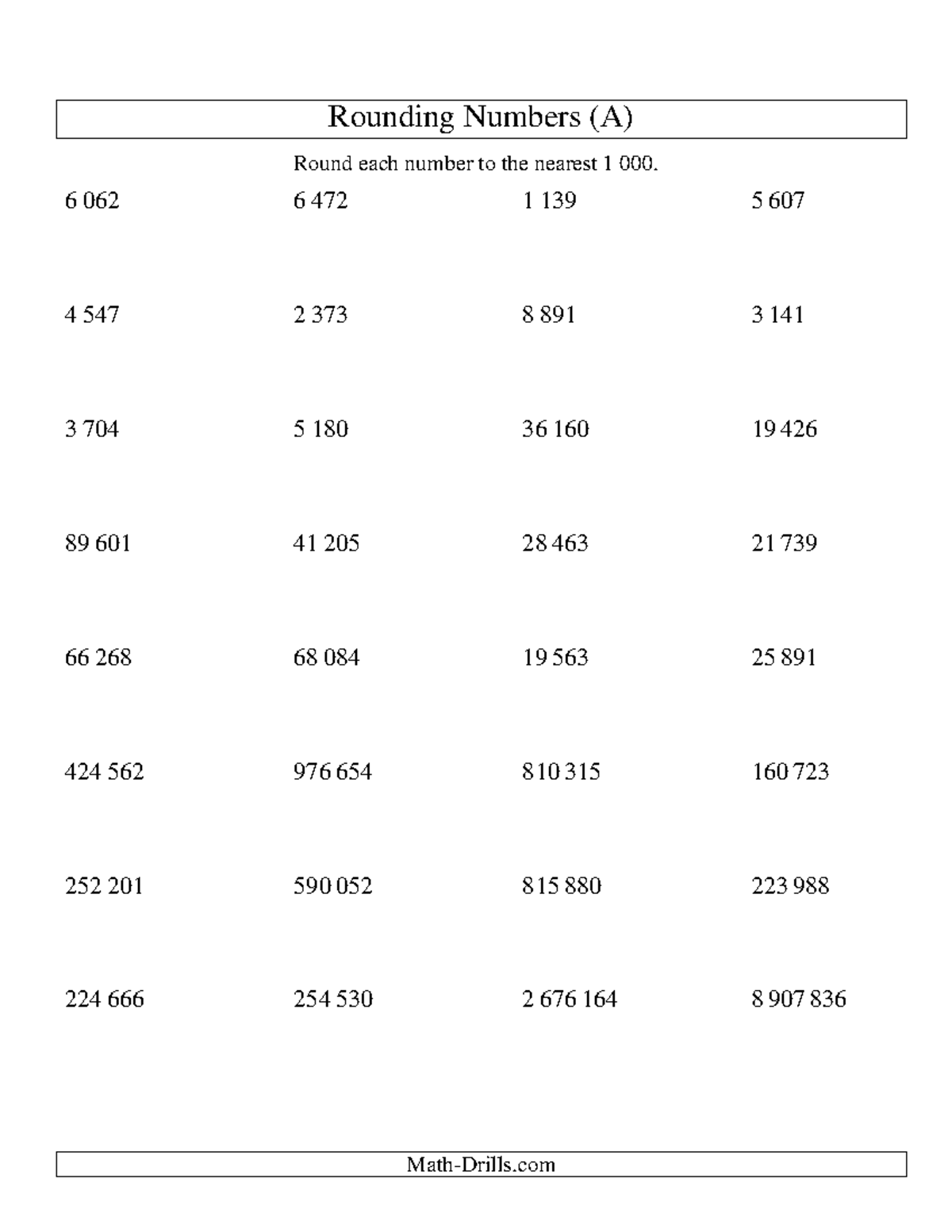 Rounding to then nearest 1000 - MAT222 - Round each number to the ...