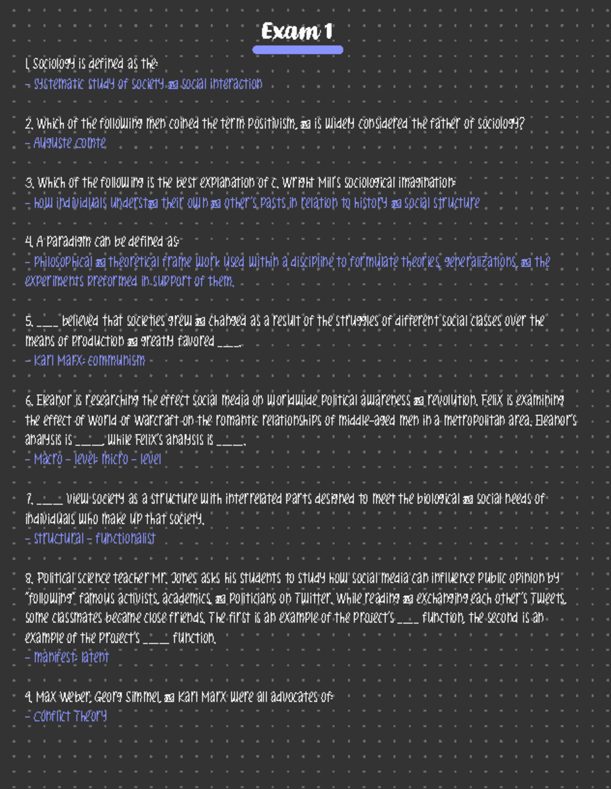 Exam 1- Soc - Unit 2- exam and unit quizzes (posted separate.. labeled ...