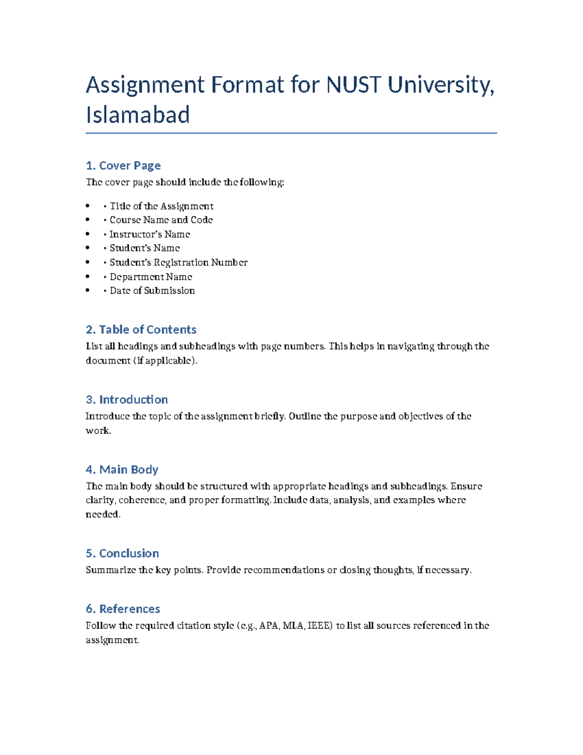NUST Assignment Format - Assignment Format for NUST University ...