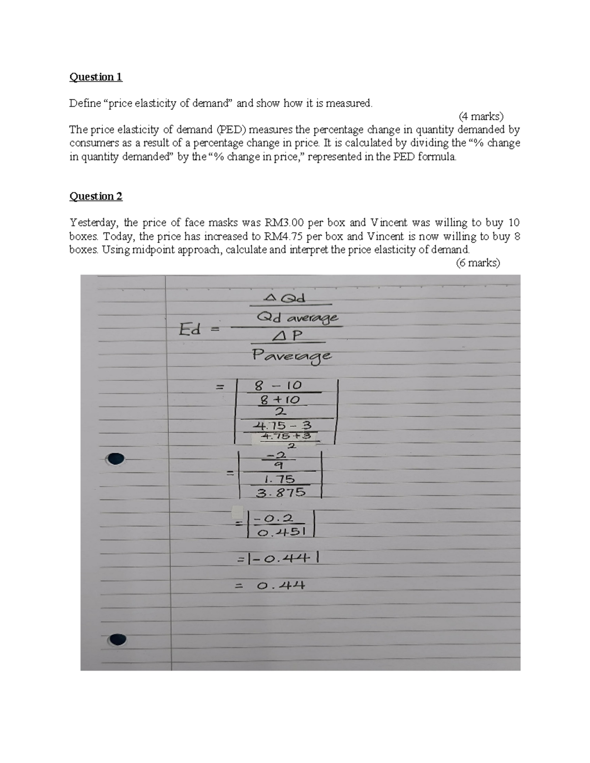Economics Tutorial 4 word - Define “price elasticity of demand” and ...